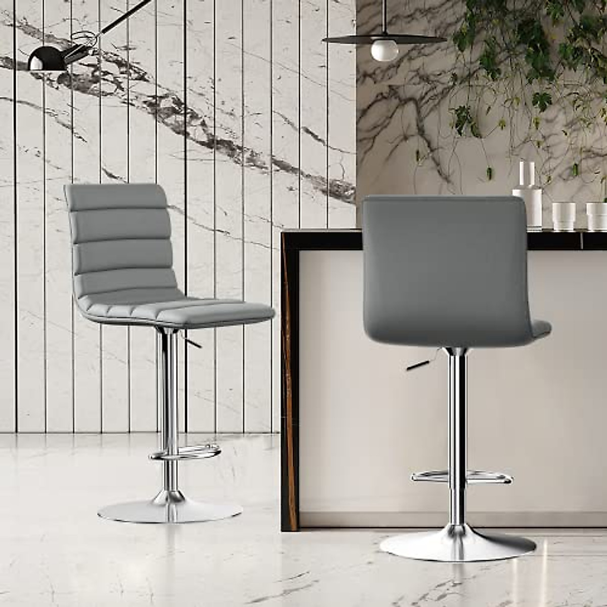 NicBex Swivel Bar Stools Modern PU Leather Adjustable Barstools, Kitchen Island Counter Bar Stools Set of 2,(Grey Color)