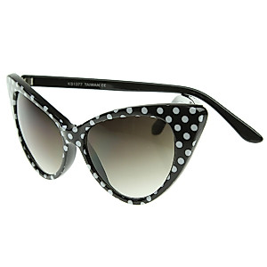 zeroUV - Polka Dot Cat Eye Womens Mod Fashion Super Cat Sunglasses (Black-White/Smoke Gradient)