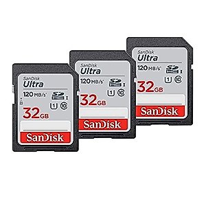 SanDisk 32GB 3-Pack Ultra SDHC UHS-I Memory Card (3x32GB) - SDSDUN4-032G-GN6IM