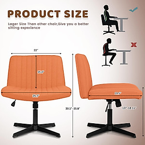 LEMBERI Fabric Padded Desk Chair No Wheels, Armless Wide Swivel Home Office Desk Chair,120° Rocking Mid Back Ergonomic Computer Task Vanity Chair for Office, Home, Make Up,Small Space (Brown)