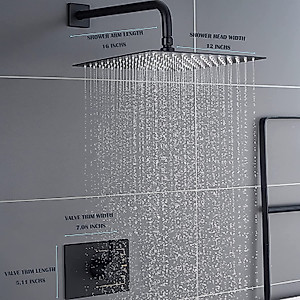 SOOOHOT Shower Fixtures, Black Shower Faucet Set with 12 Inch Matte Black Shower Head and Tub Spout, Black Shower Head and Handle Set (Valve Included)