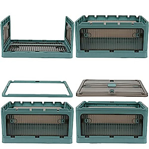 Storage Bins With Lids Folding Containers Plastic Underbed Wheels Foldable Toy Box Organization Closet Drawers Stackable Cubes Collapsible Clear(Blue)