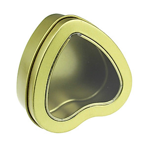 Thintinick 12-Pack 4oz Empty Heart Shaped Metal Tins with Clear View Window Lids for Candle Making, Candies, Gifts & Treasures (Golden)