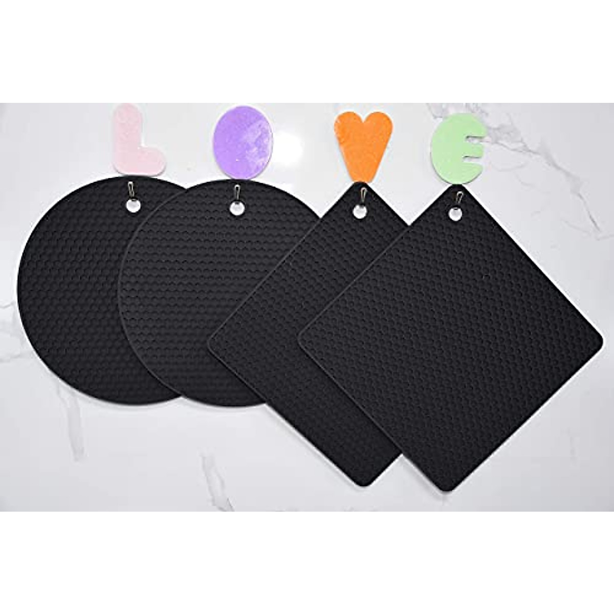 FELIBAY Silicone Trivet Flexible Pot Mats Non Slip Potholder Heat Resistant Kitchen Trivet Hot Pads, Multi Purpose Pot Holder Jar Opener Spoon Holder Oven Mitts (Black)