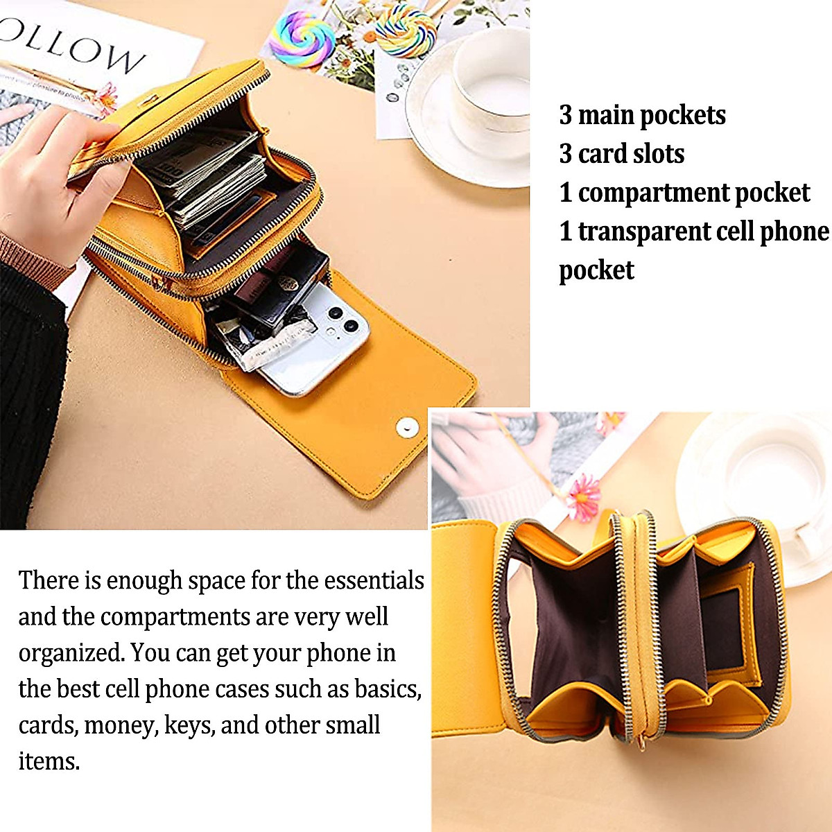 Eliaukly Touchscreen Phone Crossbody Bag for Women Cell Phone Purse Wallet with Multiple Credit Card Slots for iPhone15/15Pro etc. Blue