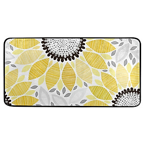 Kitchen Mat Abstract Floral Sunflowers Kitchen Rug Mat Anti-Fatigue Comfort Floor Mat Non Slip Oil Stain Resistant Easy to Clean Kitchen Rug Bath Rug Carpet for Indoor Outdoor Doormat