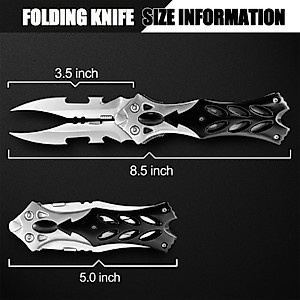 LFHC Pocket Double Blade Knife, Tactical Twin Edge Dual Blades Folding Knife, 8.5-in Outdoor Camping Multifunctional EDC Tool Fishing Hunting Knives with Clip and Liner Lock, Aluminum Handle Gifts