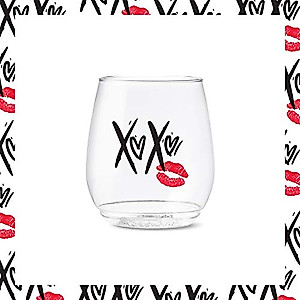 TOSSWARE POP 14oz Vino XOXO Series, SET OF 6, Premium Quality, Recyclable, Unbreakable & Crystal Clear Plastic Printed Glasses