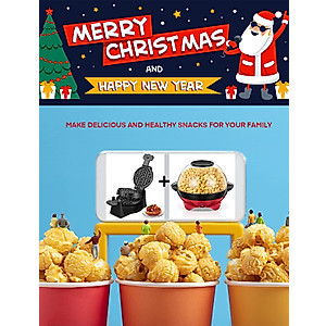 Belgian Waffle Maker Iron 180° Flip Double Waffl and 6qts Popcorn Maker with Detachable & Nonstick Plate