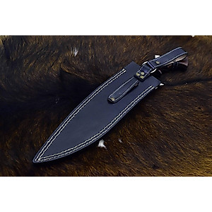 DKONLY-BLADES USA: Custom Handmade D2 Steel Full Tang Hunting Barong Camp Knife with Rose Wood Handle & Leather Sheath (AM46), Brown, Full Size 17.5'' Handle Size 5.5'' Blade Size 12''