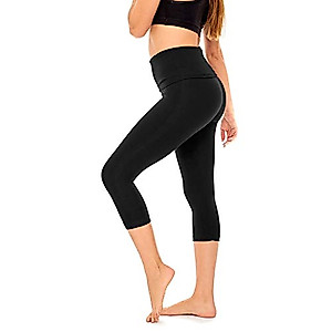 DEAR SPARKLE Fold Over Yoga Pants for Women Cotton Leggings Foldover High Waist Leggings Capri Plus Size (C7 F) (Black, X-Large)