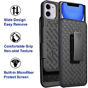 Ailiber Compatible with iPhone 11 with Screen Protector, iPhone11 Belt Clip Holster, Kickstand Holder Rugged Full Body Shockproof Armor 2in1 Slim Protective Cover for iPhone 11 6.1 inch - Black