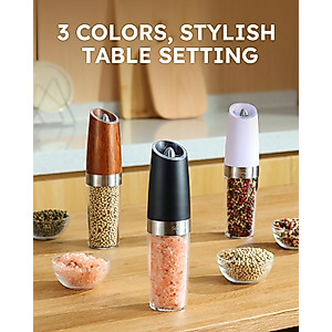 Sangcon Gravity Electric Salt and Pepper Grinder Set Shakers UPGRADED 9OZ XL CAPACITY Battery Powered Refillable Automatic One Hand Operation Adjustable Coarseness Mill Grinder Set for Kitchen