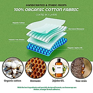 Beeswax Reusable Food Wraps - (6 Packs, 3 Sizes S,M,L, with 2 Meter Hemp Rope, Two Buttons) Plastic and Silicone Free, Eco-friendly Wrap, Wax Paper for Food,Yellow Lemon