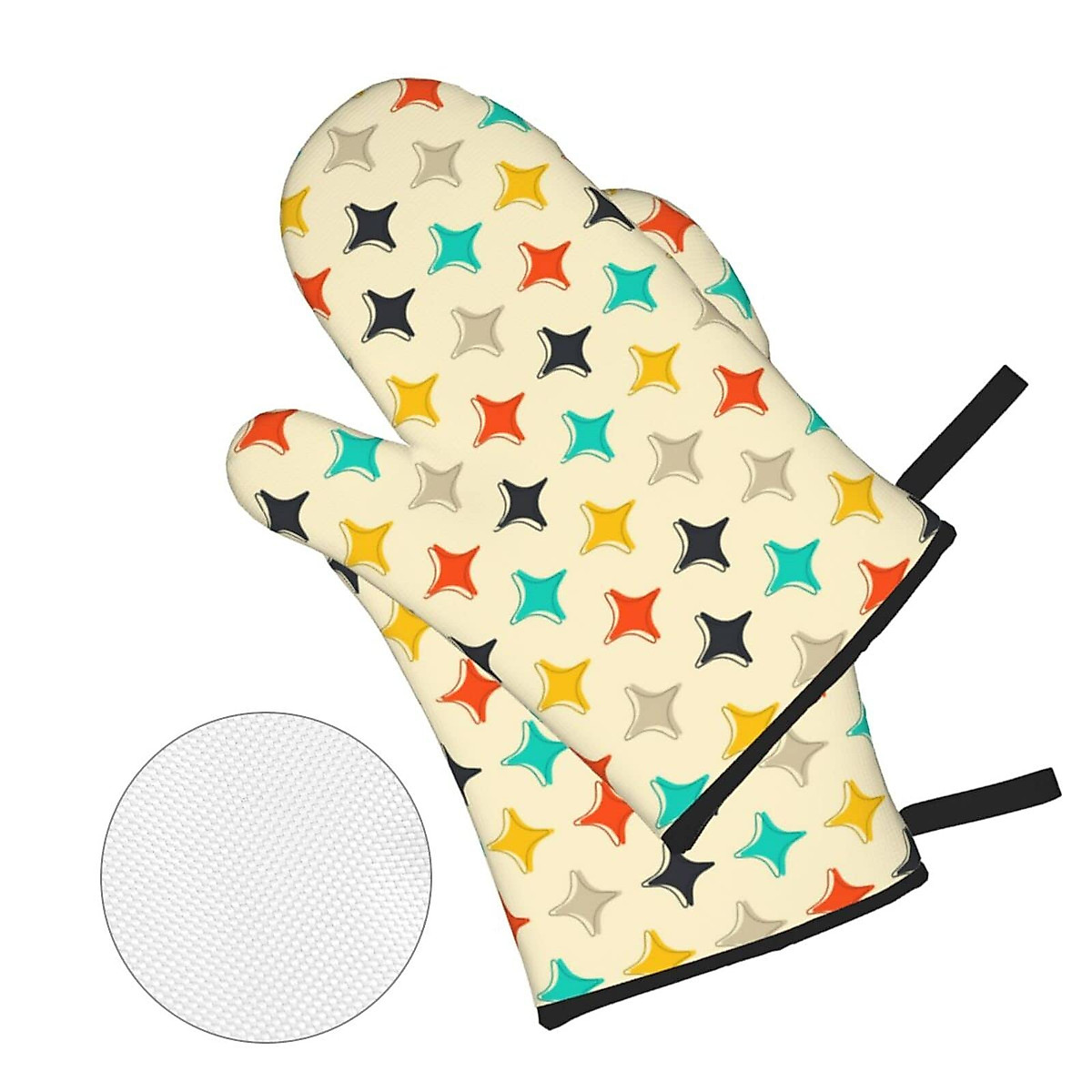 Modern Atomic Stars Retro Colors Oven Mitts and Pot Holders 4pcs Sets，Funny Kitchen High Heat Resistant Oven Mitts，with Oven Gloves and Hot Pads Pot Holders for Baking Cooking BBQ Grilling