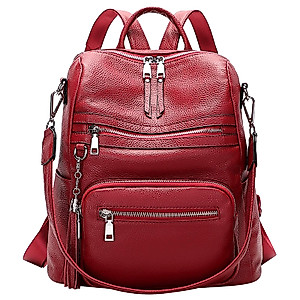ALTOSY Genuine Leather Backpack Purse for Women Large Shoulder Bag With Laptop Compartment Multiple Pockets(S106 Red)