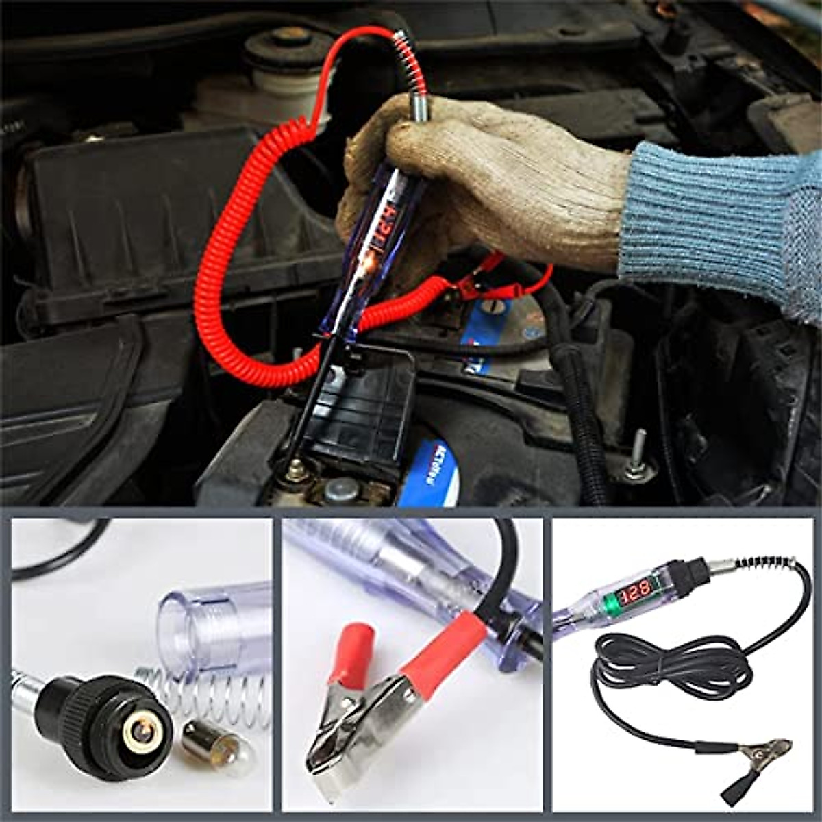Car Truck Circuit Test Pen, Circuit Tester, 3-70V DC Digital Automotive Test Light, Heavy Duty Light Tester with Voltmeter Spring Wire (RED(3-70V))