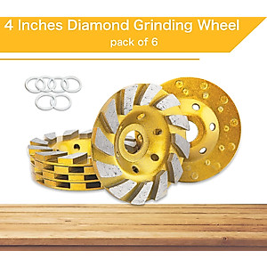 4 Inch Concrete Grinding Wheel, 6Pcs Concrete Turbo Diamond Grinding Cup Wheels for Concrete Granite Marble Masonry Stone, 12 Segs Heavy Duty Angle Grinder Wheels