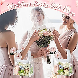 48 Pcs Clear Gift Bags and LED Light Set for Favors, PVC Gift Bag, Reusable Transparent Gift Wrap Bag with Handle, Heavy Duty Tote Bags for Baby Shower Wedding Birthday, 7 x 4 x 8 Inches