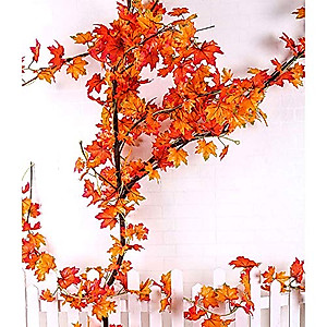 Noverlife 12 Pack 90Ft Artificial Maple Leaf Vine, Fake Foliage Autumn Leaves Garland Hanging Plant for Home Garden Hotel Wedding Party, Fall Leaves Vines for Thanksgiving Holloween Festivals Decor