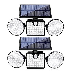 Fatpoom Solar Lights Outdoor 260 LED Solar Powered Wall Lights with Motion Sensor Dual Head Spotlights IP65 Waterproof 360° Adjustable Solar Motion Lights Outdoor for Front Door Yard Garden (2 Pack)