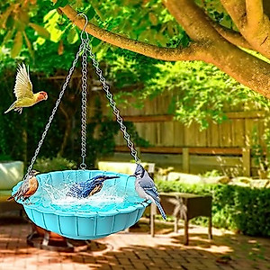 Fnydvis Hanging Bird Bath, Birdbath Bowl Hanging Bird Feeder Tray for Outdoor Garden, Patio, Backyard, Large Capacity, Gift for Bird Lovers (Blue)