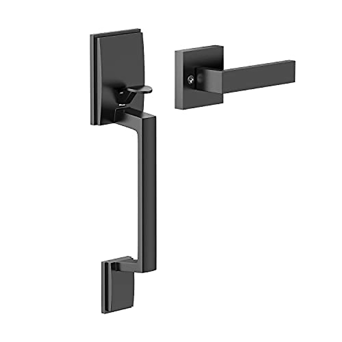 Roughshi Front Door Handle, Exterior/Interior Entry Lower Half Handleset Single Cylinder Lever, Century Trim for Left and Right Door Matte Black