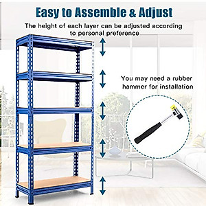 Tangkula 5-Tier Storage Shelves, Heavy Duty Steel Frame Muscle Rack 60in Garage Shelf with Adjustable Shelves, Boltless Shelving Unit for Free Combination, Metal Utility Shelves (1, Navy Blue)