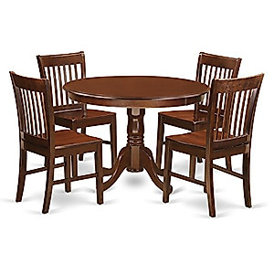 East West Furniture HLNO5-MAH-W 5 Piece Dinette Set for 4 Includes a Round Dining Table with Pedestal and 4 Dining Room Chairs, 42x42 Inch, Mahogany