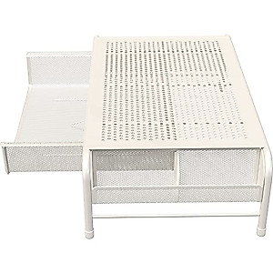 SimpleHouseware Metal Desk Monitor Stand Riser with Organizer Drawer, White