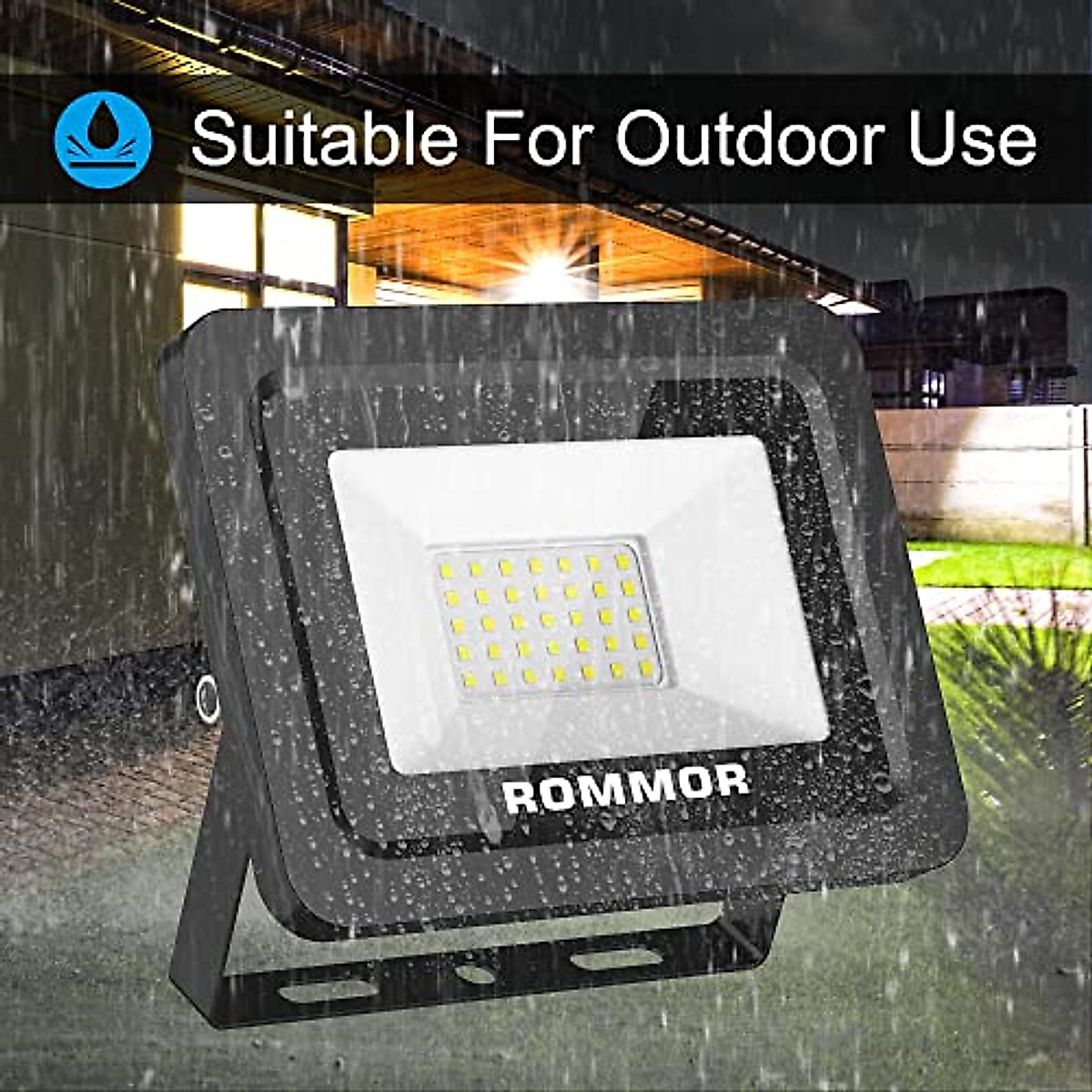 ROMMOR 60W LED Flood Light, 6000LM IP66 UL Approved Plug Waterproof Outdoor LED Daylight White Floodlight for Yard, Garden, Garages, Front Porches and More(60W*1Pack)