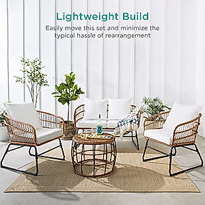 Best Choice Products 4-Piece Outdoor Rope Wicker Patio Conversation Set, Modern Contemporary Furniture for Backyard, Balcony, Porch w/Loveseat, Plush Cushions, Coffee Table, Steel Frame - White