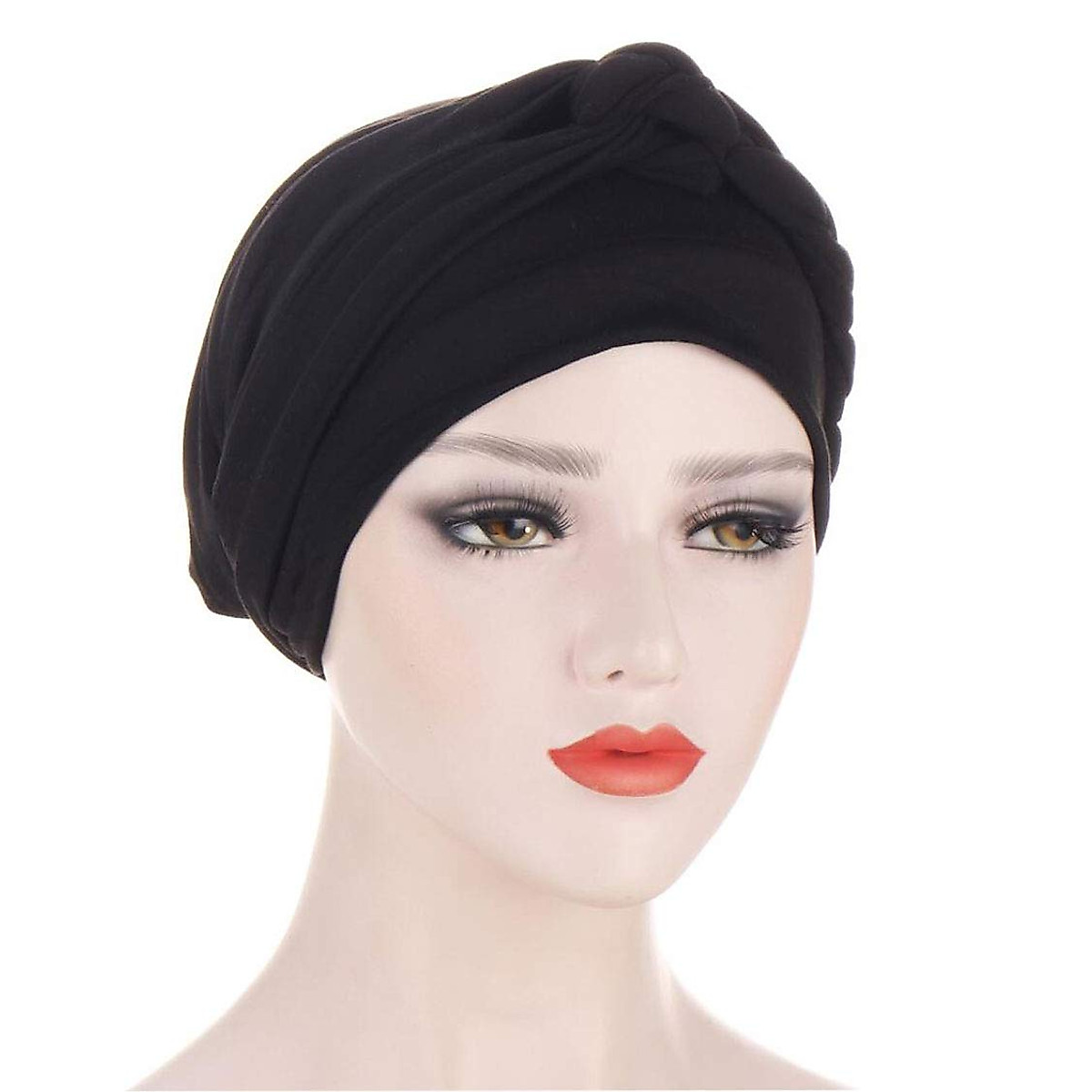 Lucky staryuan ® 3Pack Chemo Cancer Headwear for Women Soft Pre-Tied Twisted Braid Hair Cover Turban Headwear (Black Gray Light Blue)