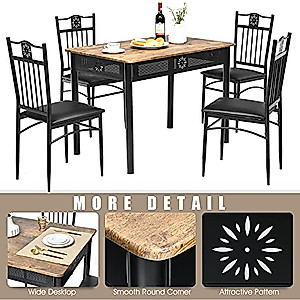 Tangkula 5 Pieces Dining Table and Chairs Set, Vintage Retro Wood Top Metal Frame Padded Seat Dining Table Set Home Kitchen Dining Room Furniture