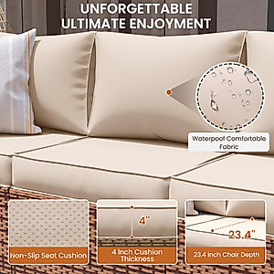 UDPATIO Outdoor Patio Furniture, 4 Pieces Outdoor Sectional Patio Set with Storage Coffee Table and Khaki Cushions, Patio Loveseats Balcony Furniture for Small Space