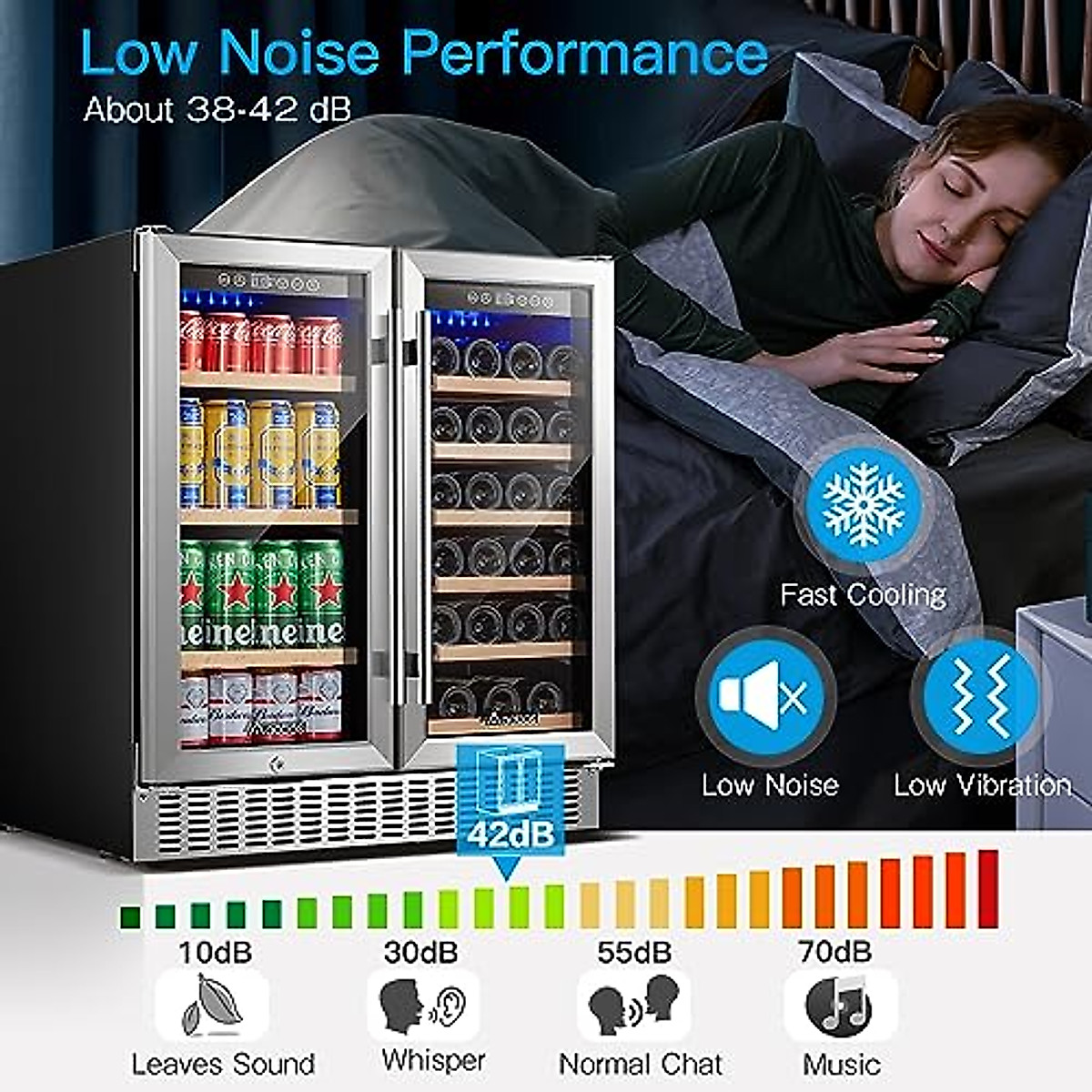 AAOBOSI Wine and Beverage Refrigerator,30 Inch Dual Zone Wine Cooler Built-in or Freestanding-Hold 28 Bottles and 80 Cans Wine Beverage Fridge with Soft LED Light,2 Safety Locks,Stainless Steel