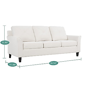 Naomi Home Button Tufted Sofa with Rolled Arms, Tufted Cushions / 3 Seater Sofa Couch for Small Spaces, Living Room, Bedroom, Apartment, Easy Tool-Free Assembly, Microfiber, Cream (P-03778)