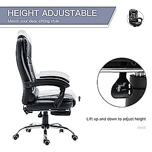 HOMCOM High Back Ergonomic Executive Office Chair, PU Leather Computer Chair with Retractable Footrest, Lumbar Support, Padded Headrest and Armrest, Black