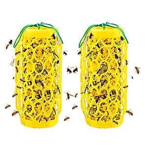 KILSACO Wasp Traps Outdoor 2Pcs with 8 Pcs Sticky, Hornet Trap Catcher, Non-Toxic Reusable Yellow Jacket Trap, Carpenter Bee Traps for Outside, Fly Traps Outdoor Hanging, Wasp Repellent Deterrent