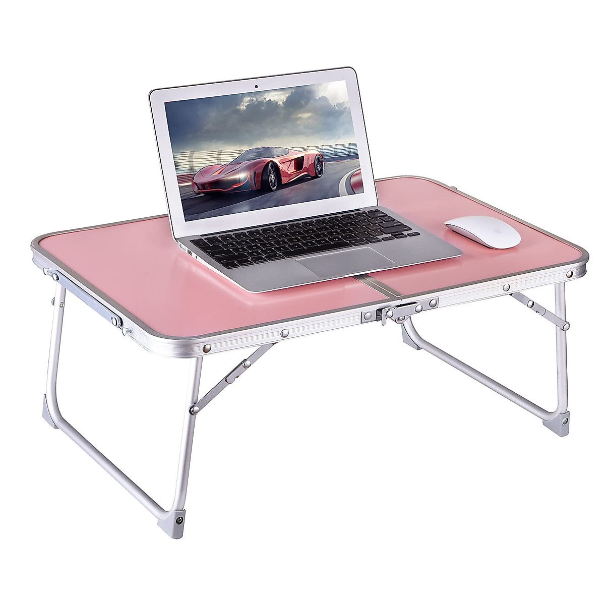 Foldable Laptop and Bed Table with Storage, Portable Mini Lap Desk for Legs, Ideal for Study, Reading, Picnic, Breakfast,and More (Pink)