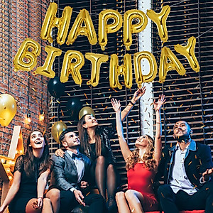 Accevo Gold Happy Birthday Balloons 16 Inch Mylar Foil Letters Balloons Happy Birthday Banner for Kids Child Adults Boys Girls Happy Birthday Sign Birthday Party Decorations Supplies