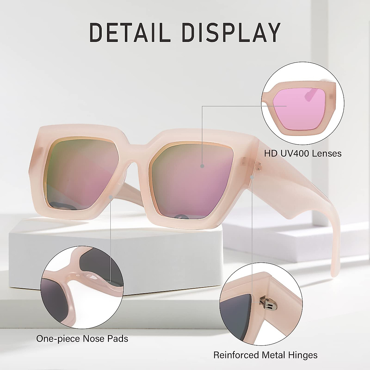 Oversized Square Polarized Sunglasses for Women Trendy Classic Retro Large Frame Black Sunglasses Ladies Shades UV400 Protection