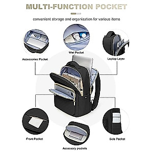 livbote Light Flight Travel Laptop Backpack Women, Mochilas para Mujer, Nurse Quilted Backpack, Water-repellent Small Backpack with USB Charging Port, Black