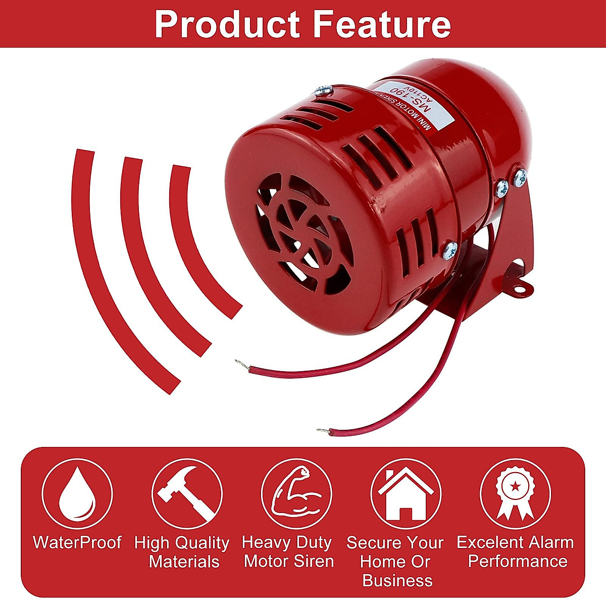 Sydien Motor Siren Red 1Pc AC 110V 114dB Industry Electric Motor Alarm Driven Siren, Horn Sound Buzzer Alarm Bell for Home, Industries, Stores and Security Alarm System