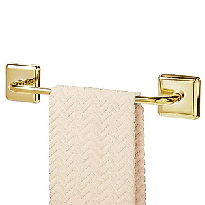 mDesign Stainless Adhesive Towel Holder - Space Saving Rack/Bar for Bathroom Wall, Door, or Cabinet - Holds Washcloths, Hand and Face Towels - Unity Collection - 2 Pack - Soft Brass