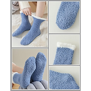 TEHOOK Fuzzy Socks for Women, Warm Soft Fluffy Socks Thick Cozy Plush Sock Winter Socks for Women 6 Pairs