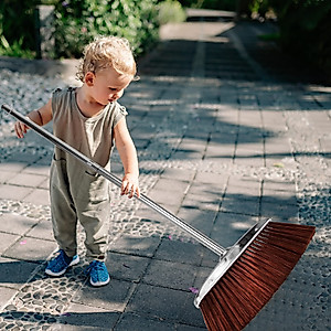 Zerodeko Cleaning Broom Lobby Broom Upright Broom with Long Handle Garbage Cleaning Supply for Sweeping Floor Garages Courtyard Sidewalks Decks Brown