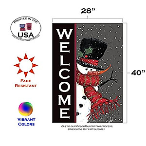 Toland Home Garden 100563 Snowman Welcome Winter Flag 28x40 Inch Double Sided Winter Garden Flag for Outdoor House Flag Yard Decoration