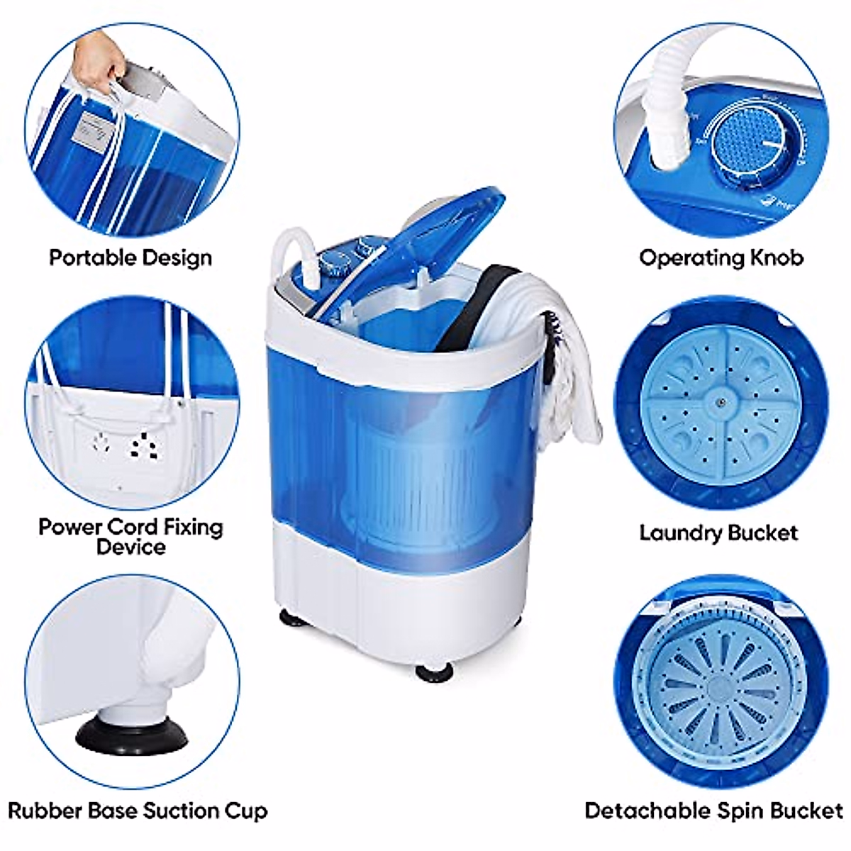 LEMY Mini Baby Washing Machine Portable and Compact Laundry Washer with 8.8lbs Washing Capacity, Single Tub, Blue