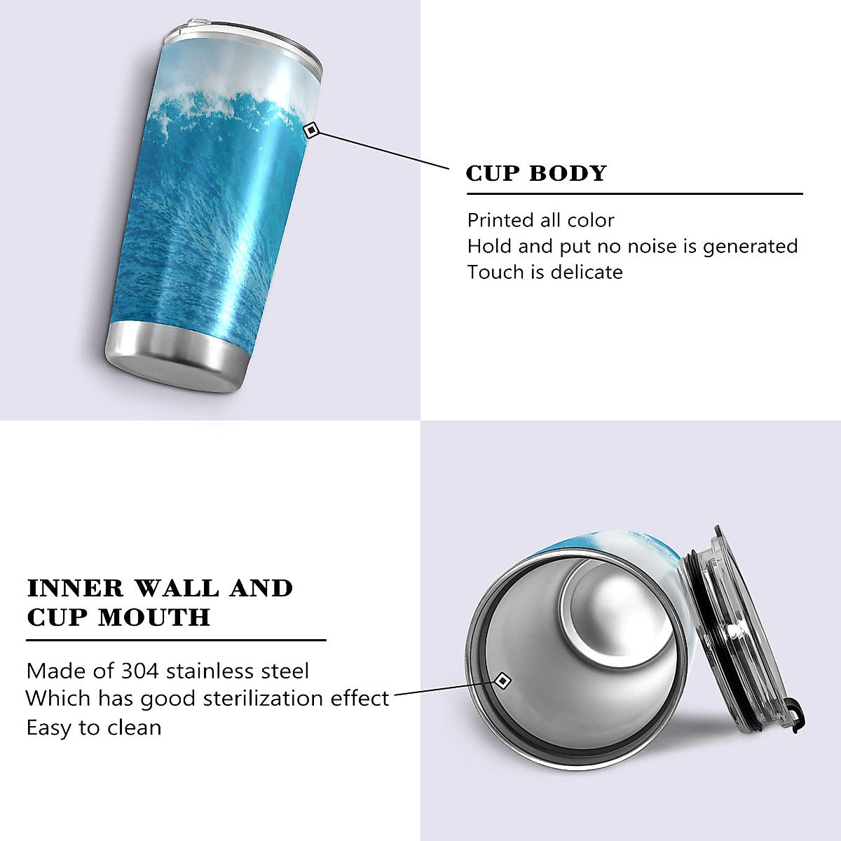 Yasala Tumbler Summer Blue Ocean Wave Insulated Office Coffee Cup Back to School Beverage Container Travel Mug with Straw and Lid Double Wall Stainless Steel 20oz